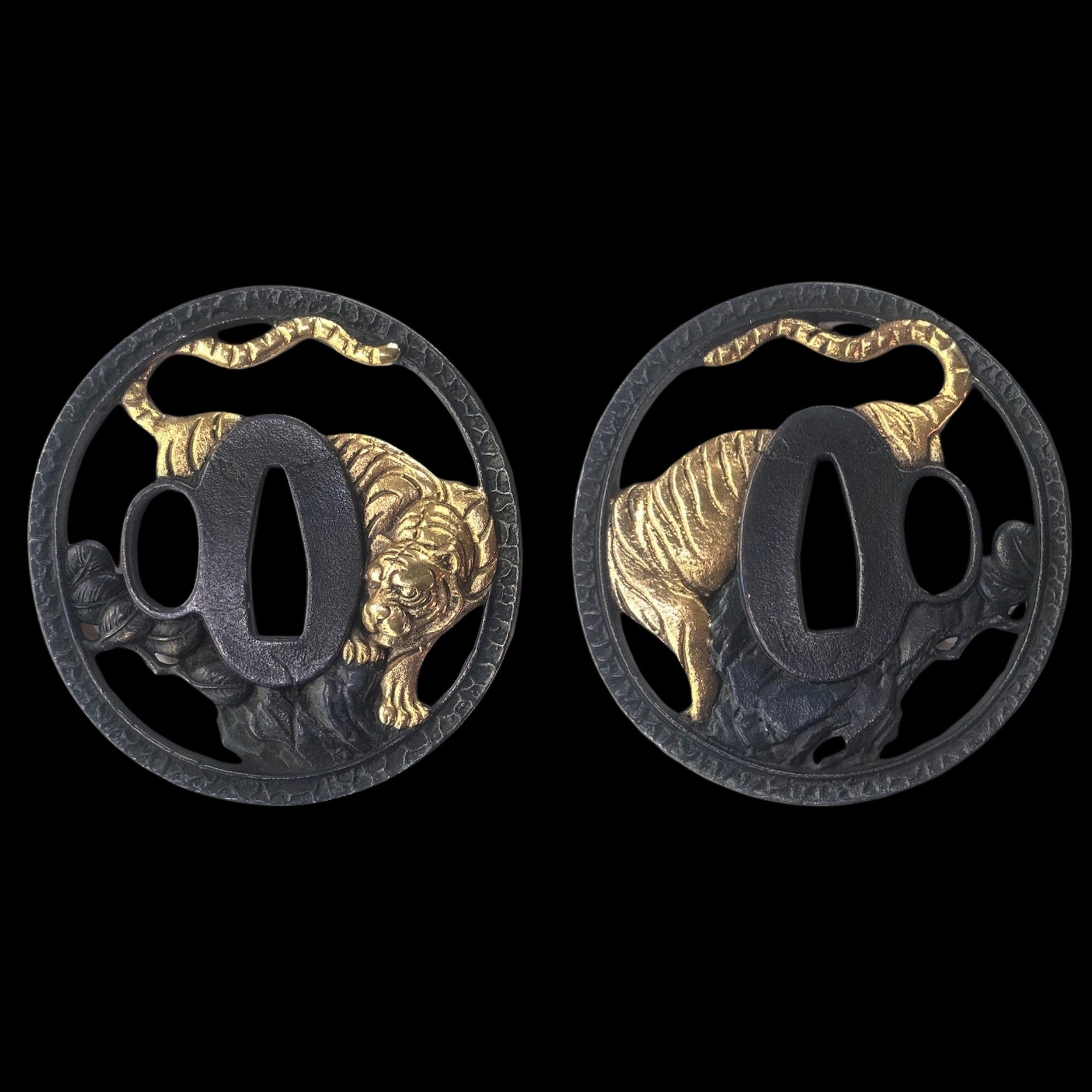 Australia Blackened Copper Tsuba with Crouching Tiger Design | Hand ...