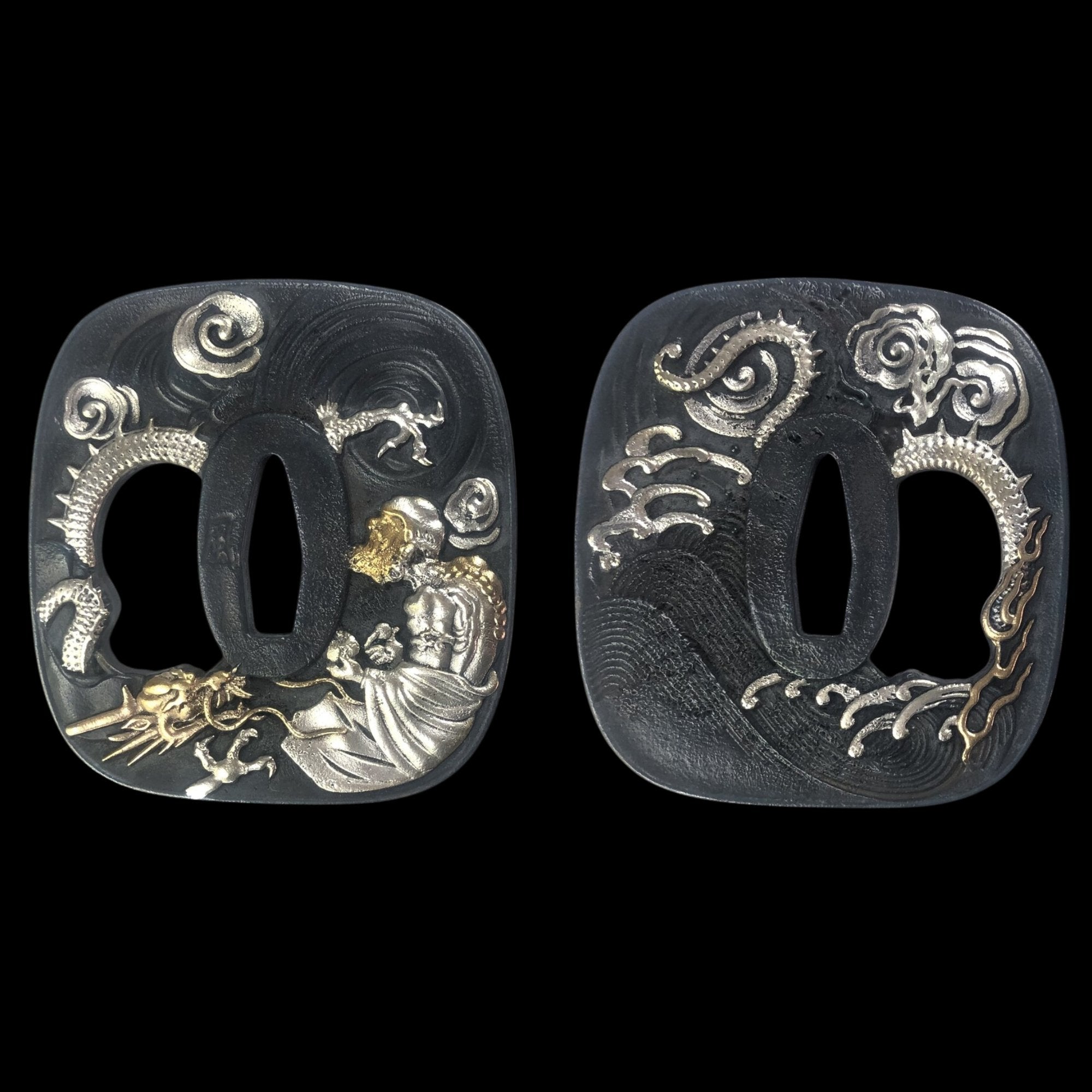 Australia Blackened Copper Tsuba with Dragon and Immortal Design | Hand ...