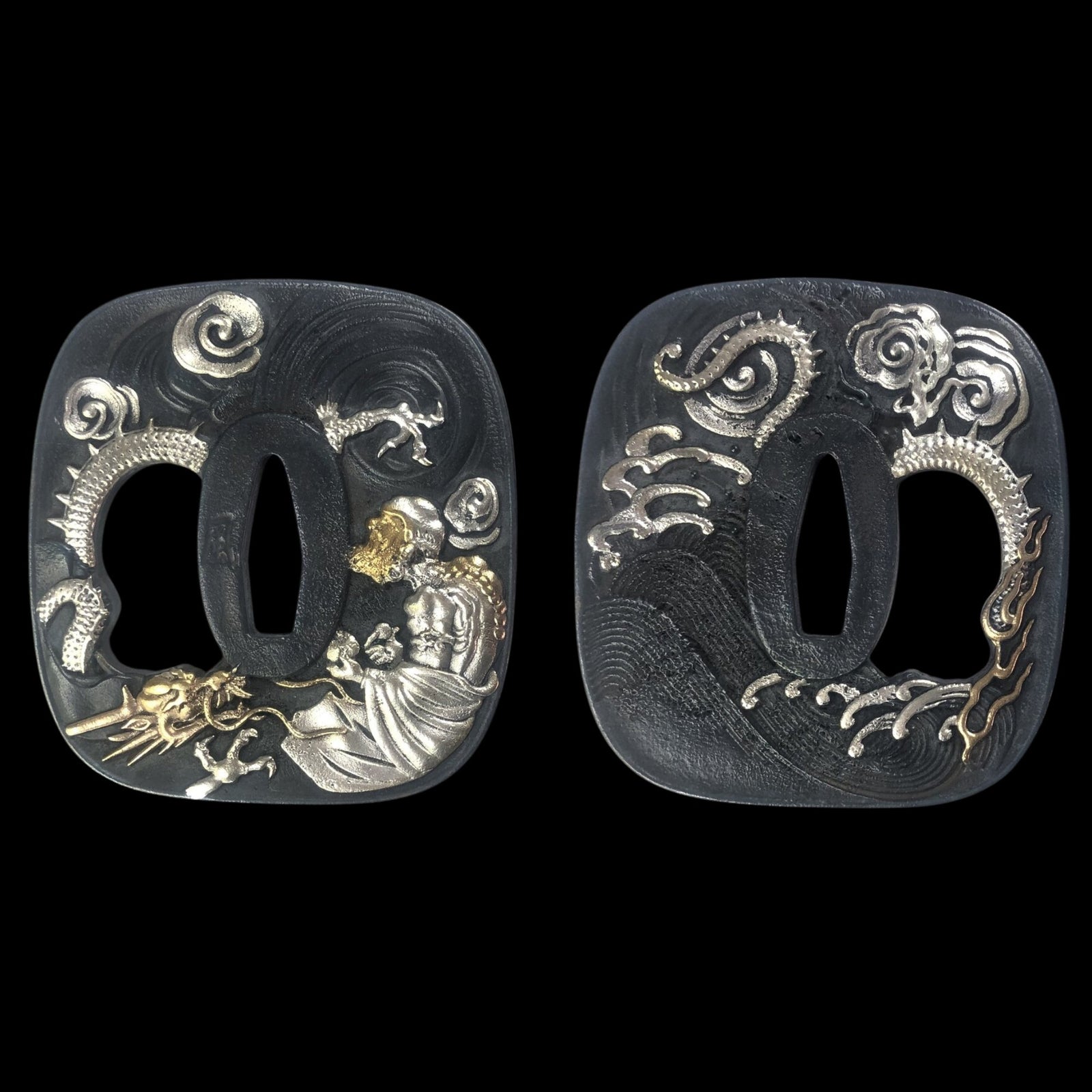 REAL Blackened Copper Tsuba with Dragon and Immortal Design | Tsuba ...