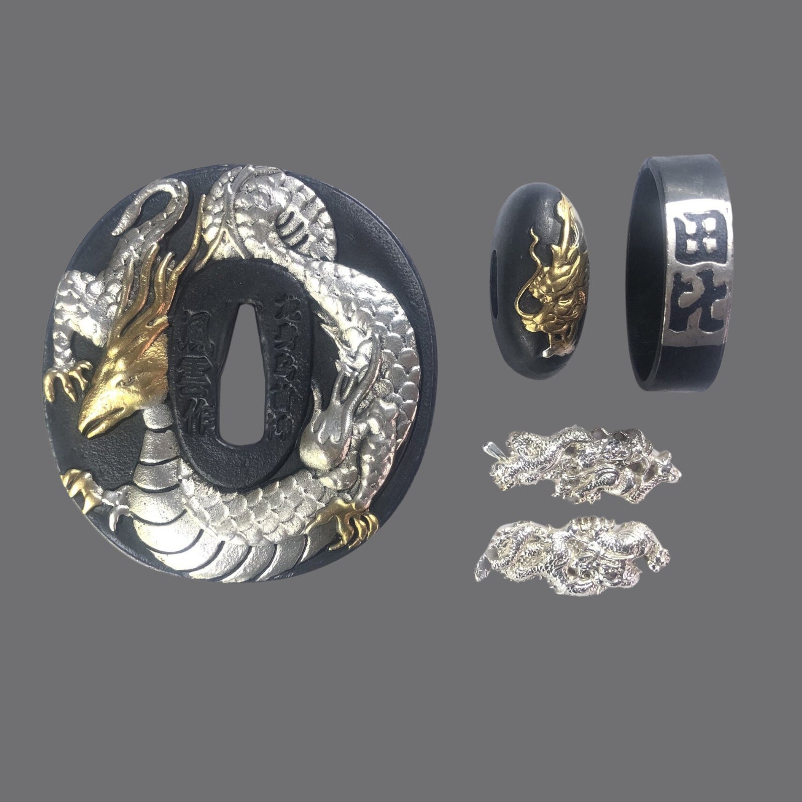 Australia Blackened Copper Tsuba with Dragon Body and Bird Head Deity ...