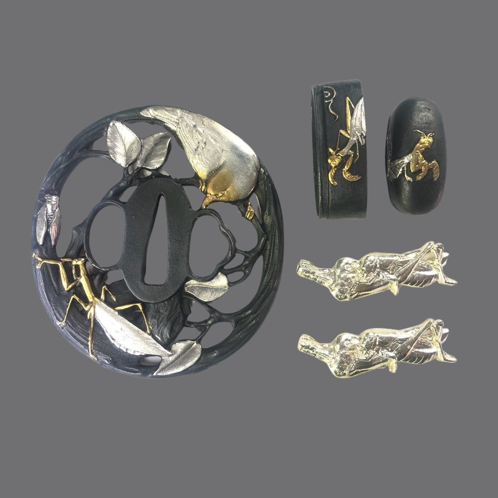 Australia Blackened Copper Tsuba with Mantis Stalking Cicada Unaware of ...