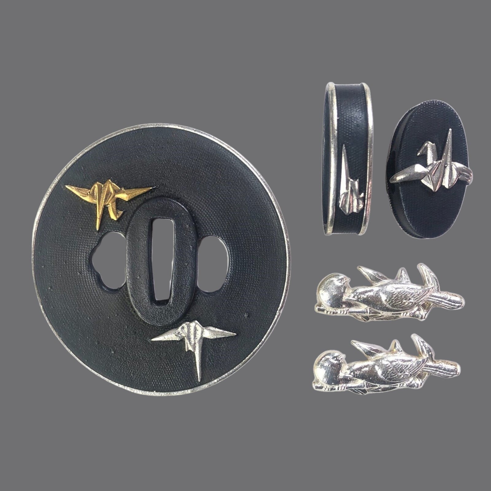 REAL Blackened Copper Tsuba with Origami Crane Design | Tsuba Australia ...