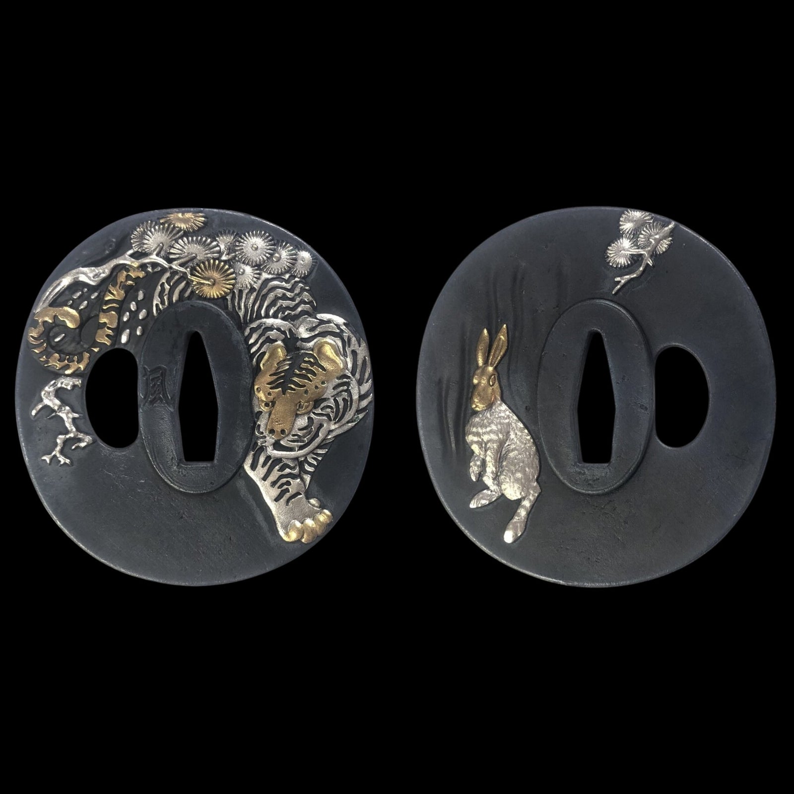 REAL Blackened Copper Tsuba with Tiger and Rabbit Design | Tsuba ...