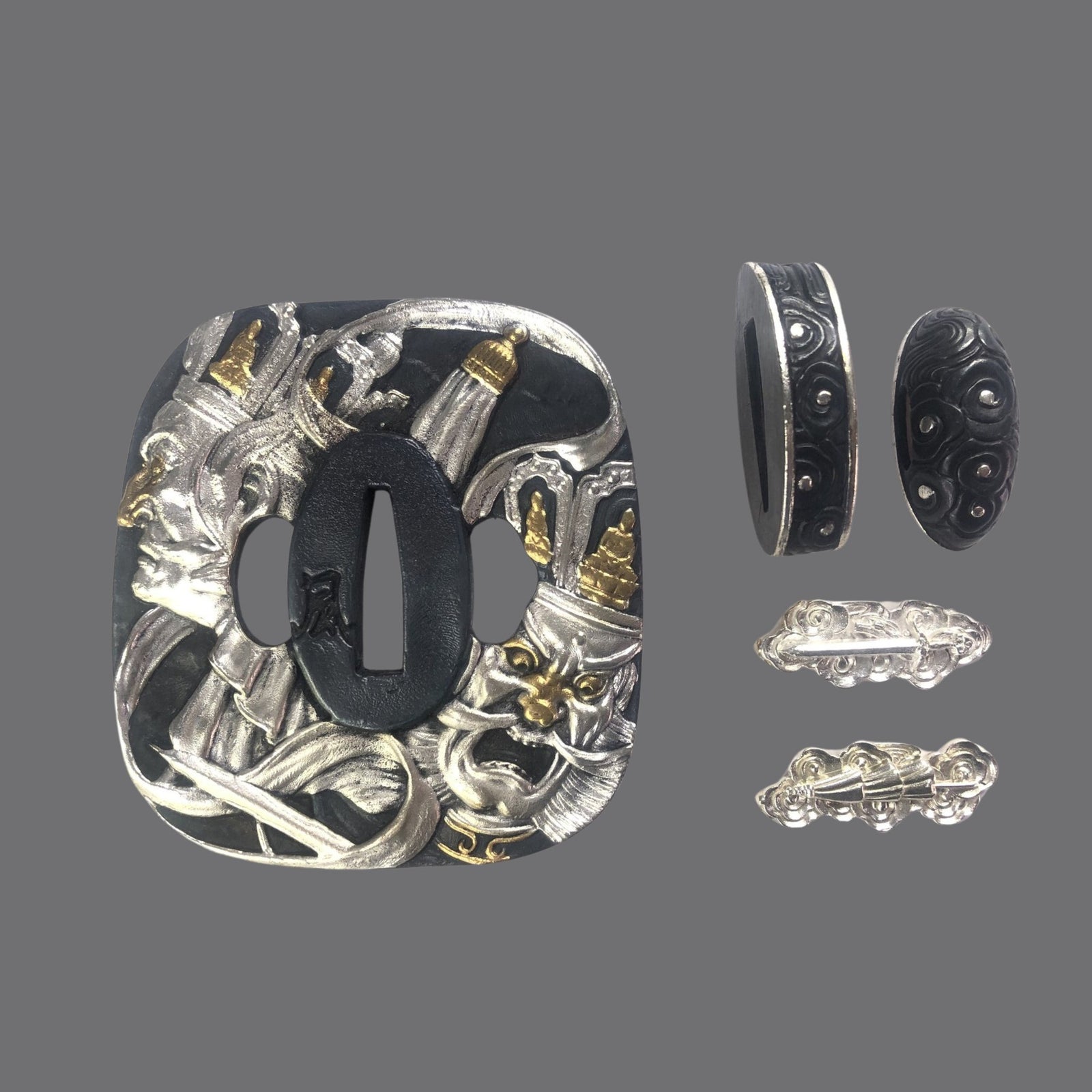 REAL Blackened Copper Tsuba with Warrior Deity Engraving | Tsuba Australia