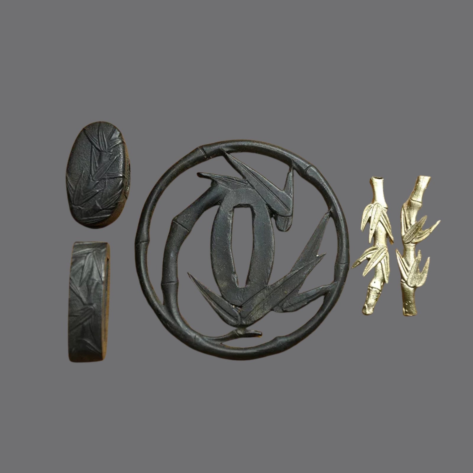REAL Blackened Steel Tsuba with Bamboo Forest Cutout Engraving | Tsuba ...