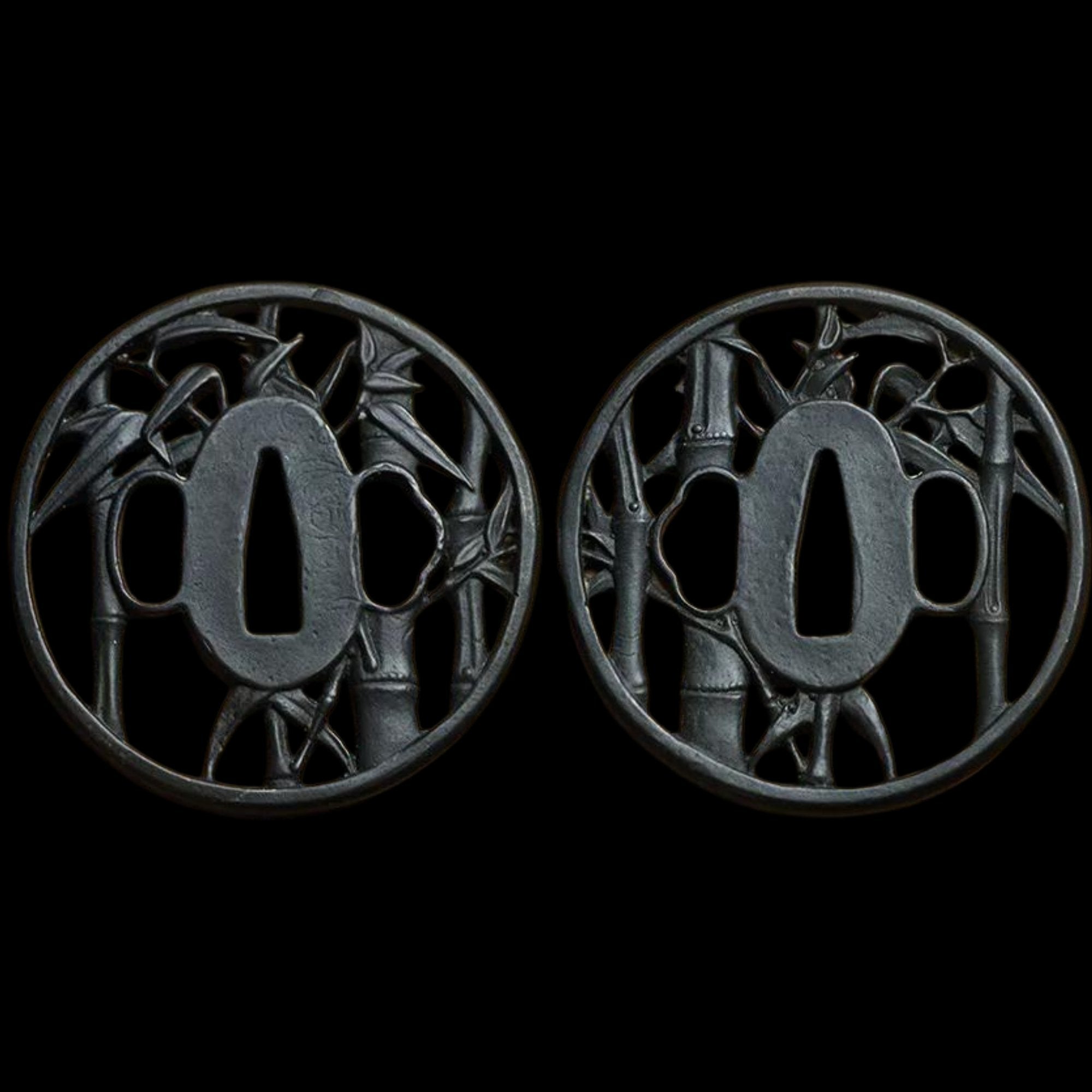 Australia Blackened Steel Tsuba with Bamboo Forest Cutout Engraving ...