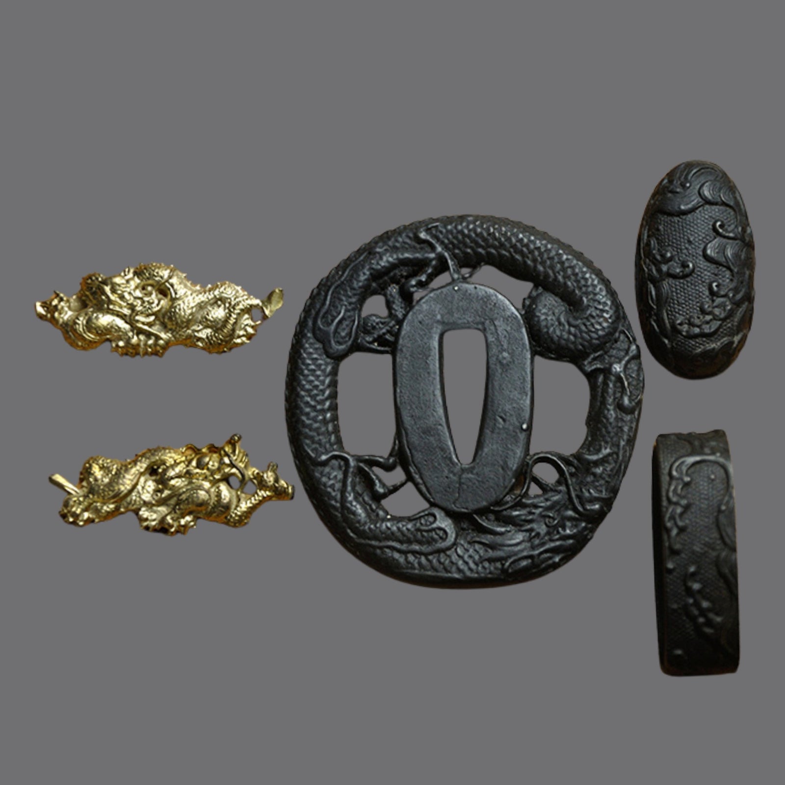 Australia Blackened Steel Tsuba with Dragon Coiling Engraving | Hand ...