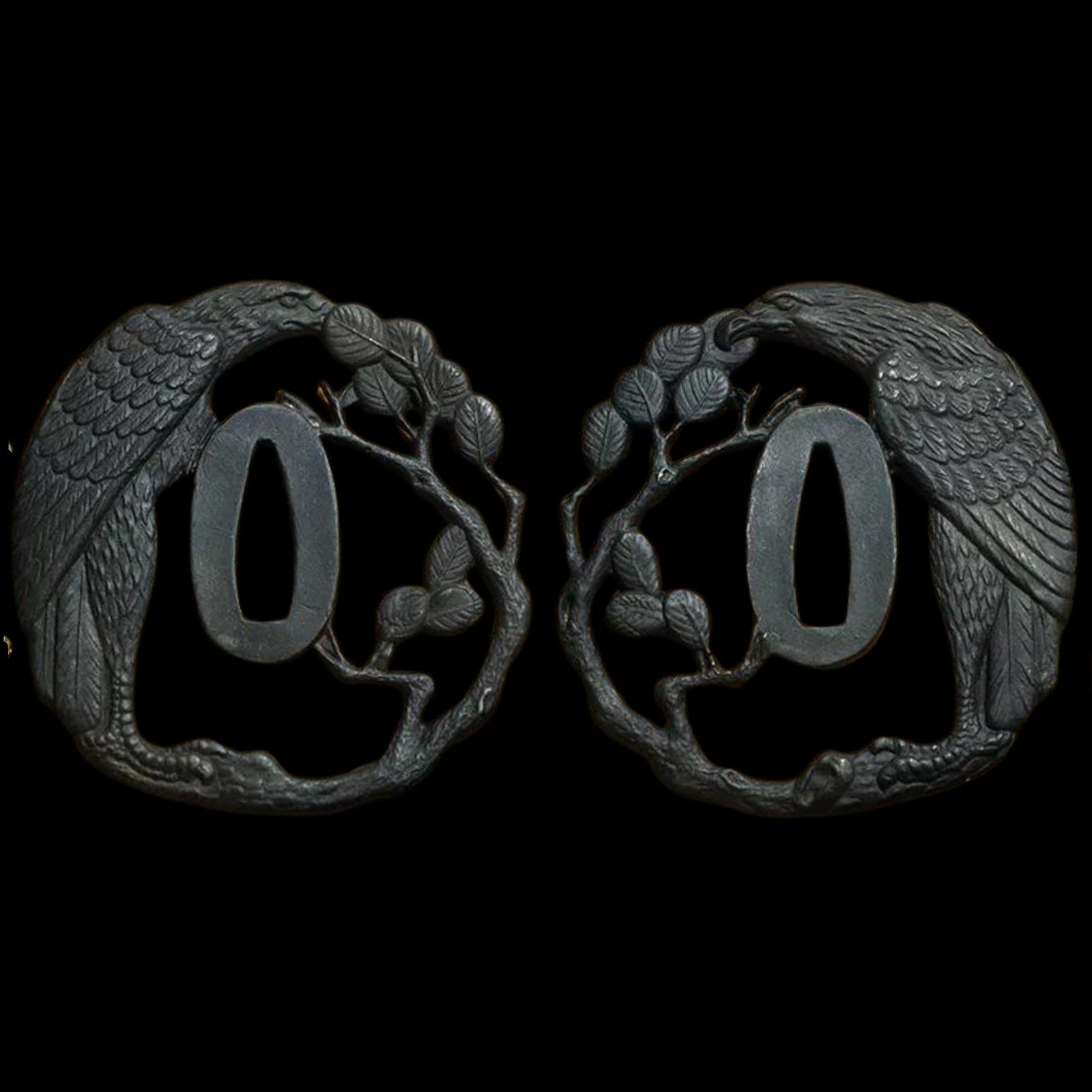 Australia Blackened Steel Tsuba with Eagle and Branch Cutout Engraving ...