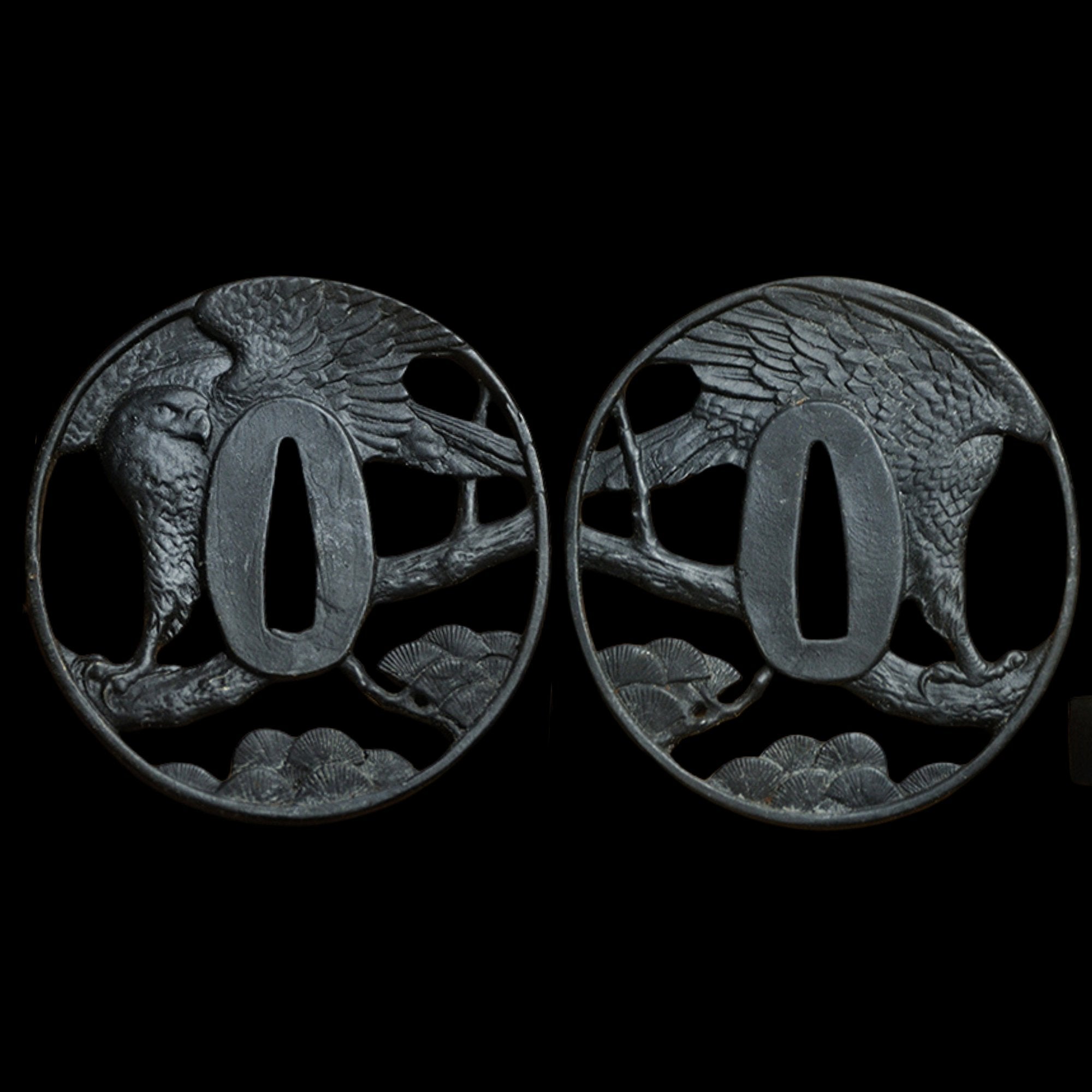 Australia Blackened Steel Tsuba with Eagle and Pine Tree Cutout ...