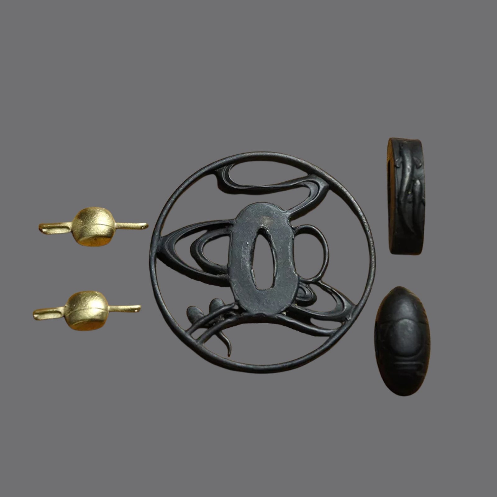 REAL Blackened Steel Tsuba with Flowing Water and Tadpole | Tsuba Australia