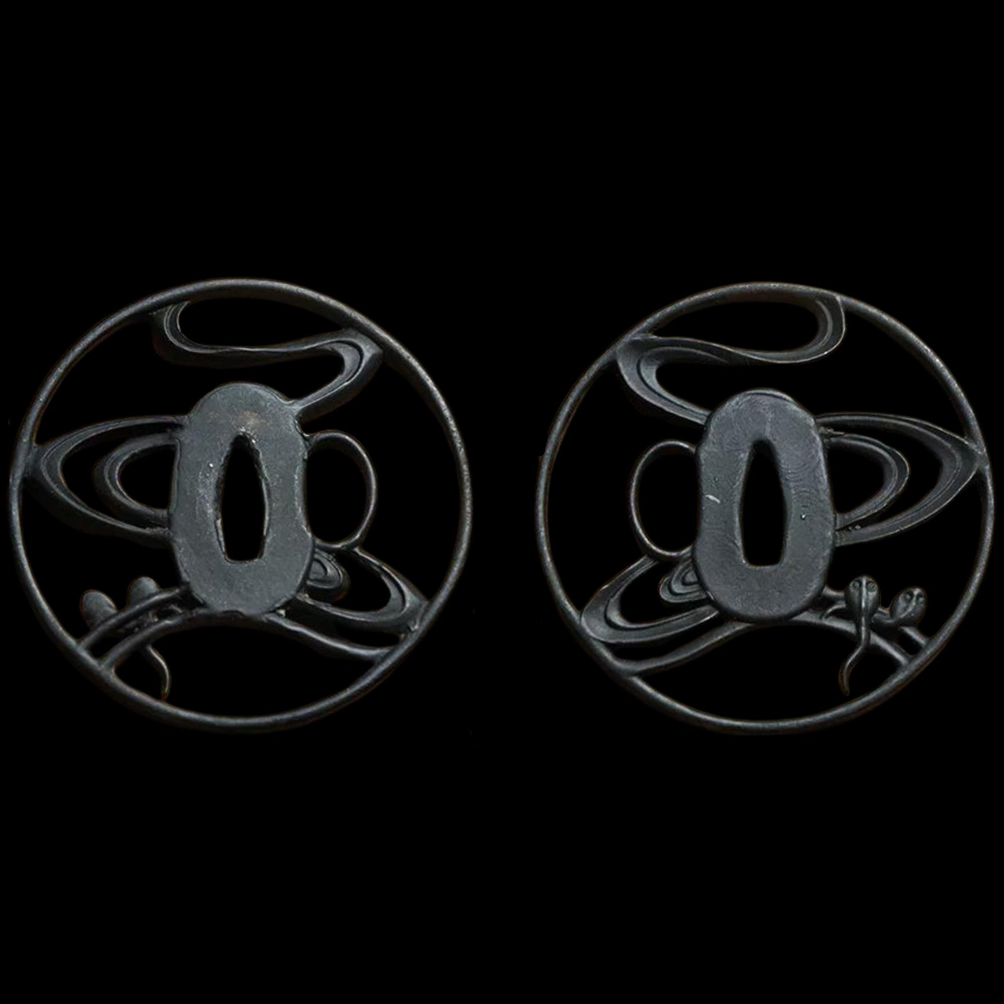 Australia Blackened Steel Tsuba with Flowing Water and Tadpole | Hand ...