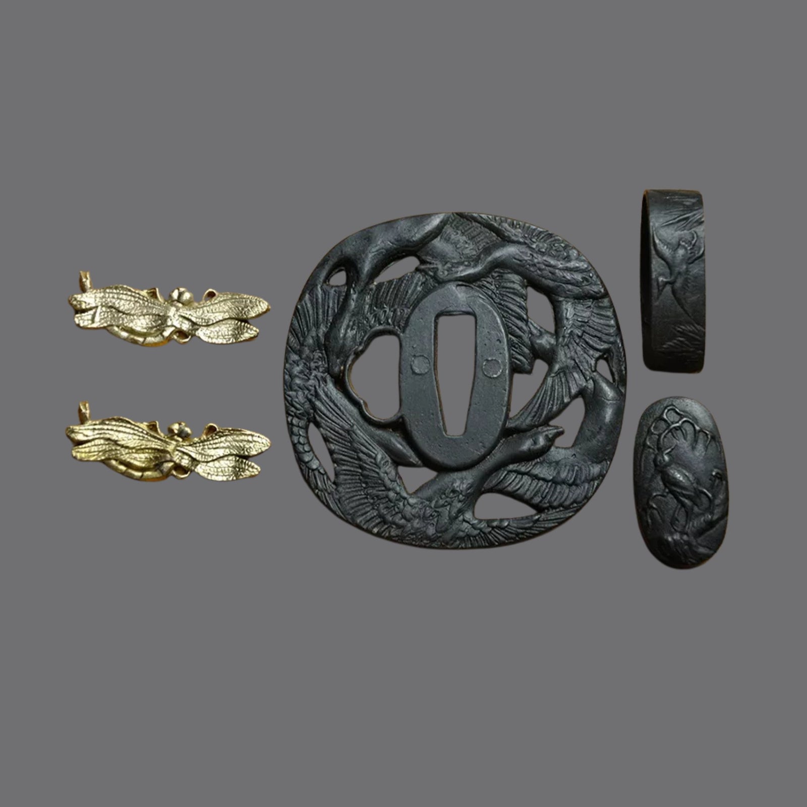 Australia Blackened Steel Tsuba with Flying Crane Cutout Engraving ...