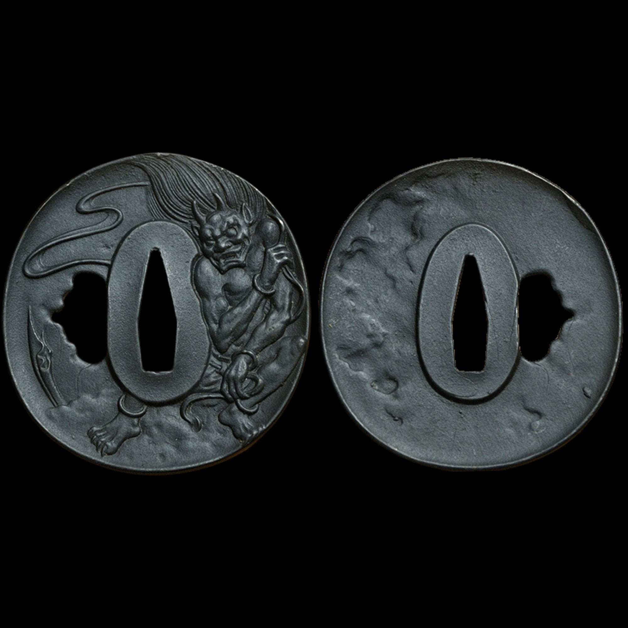 Australia Blackened Steel Tsuba with Oni Demon Theme Engraving | Hand ...