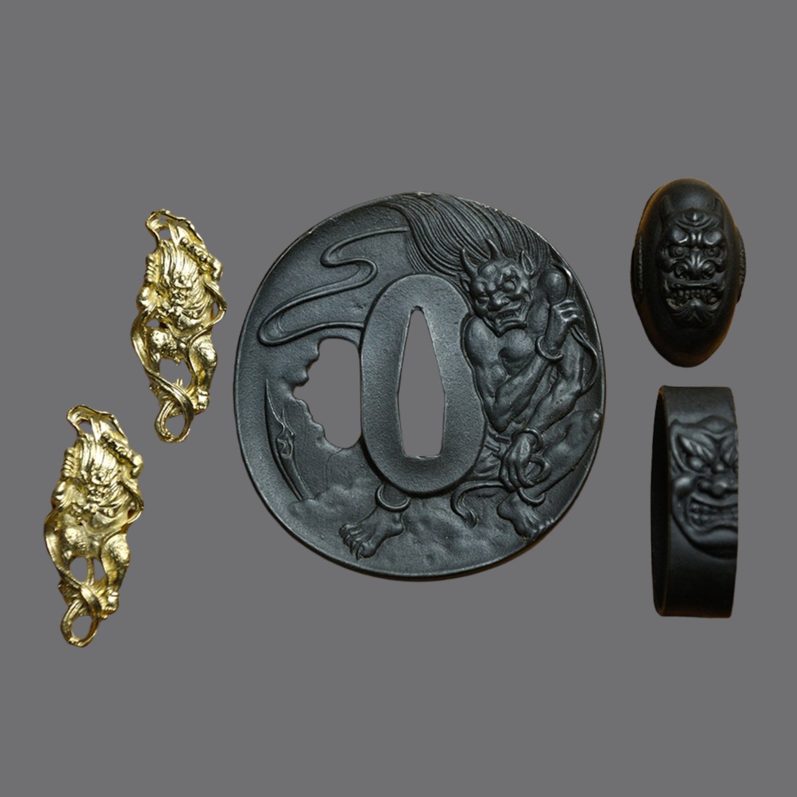 Australia Blackened Steel Tsuba with Oni Demon Theme Engraving | Hand ...