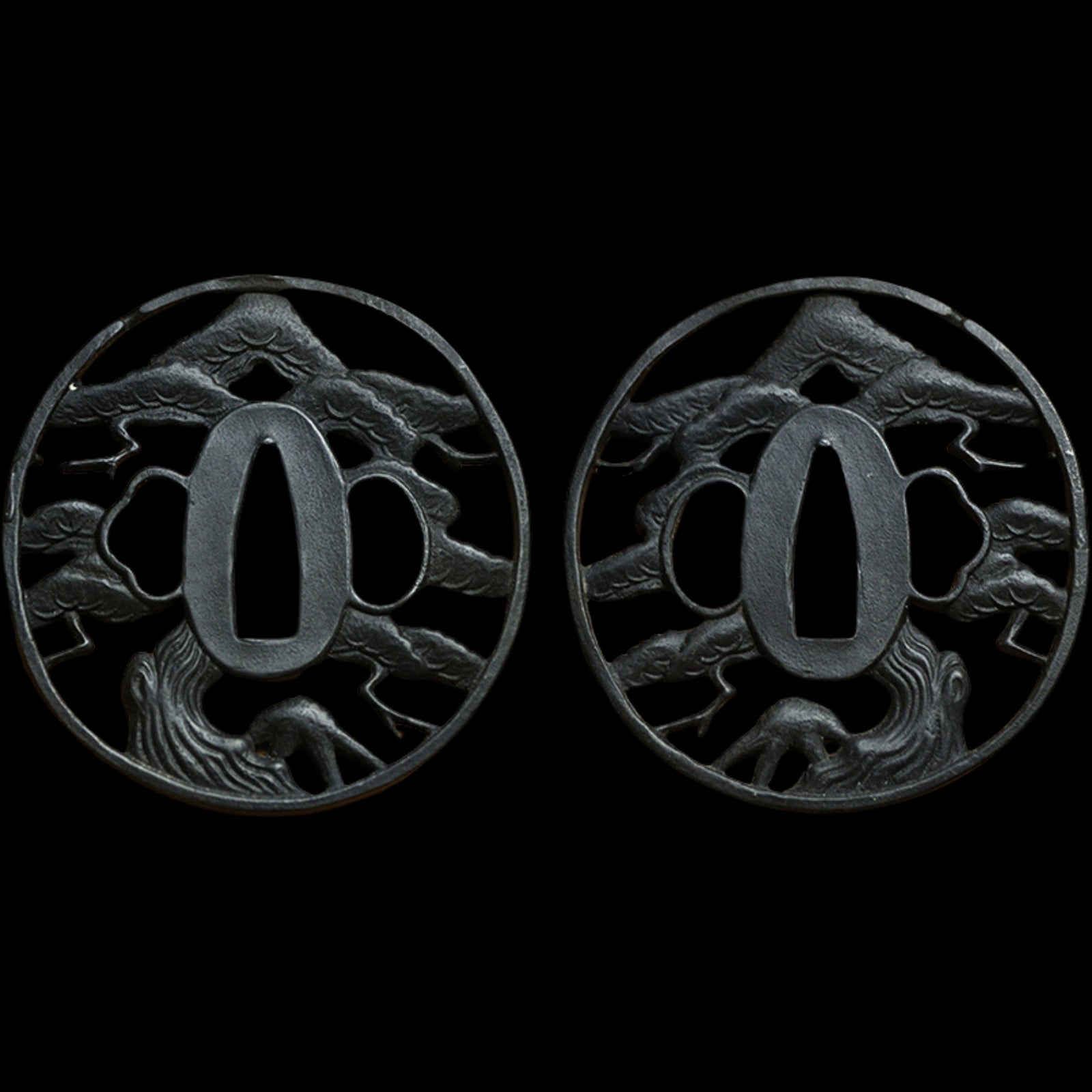REAL Blackened Steel Tsuba with Pine Tree Pattern Cutout Design | Tsuba ...