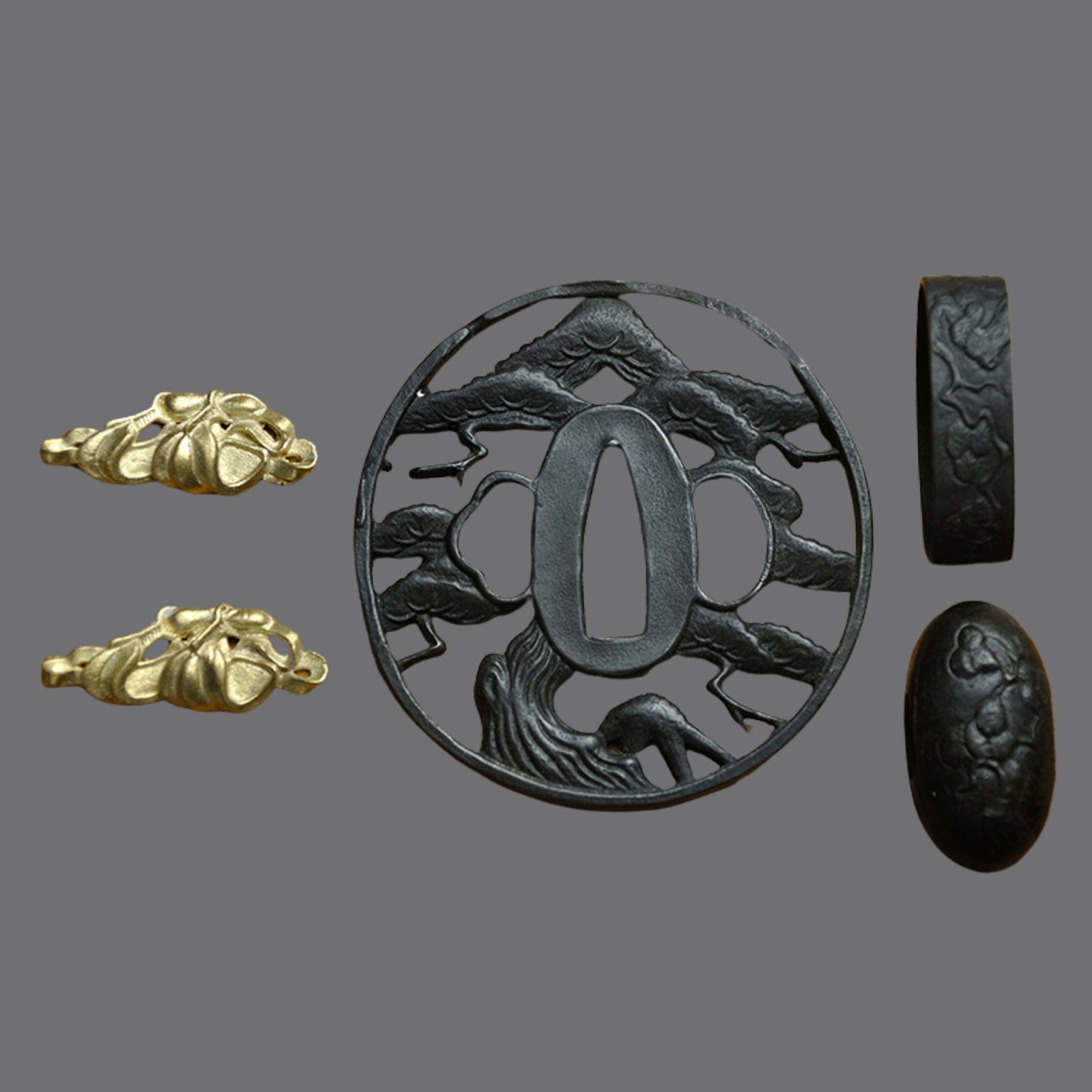 REAL Blackened Steel Tsuba with Pine Tree Pattern Cutout Design | Tsuba ...