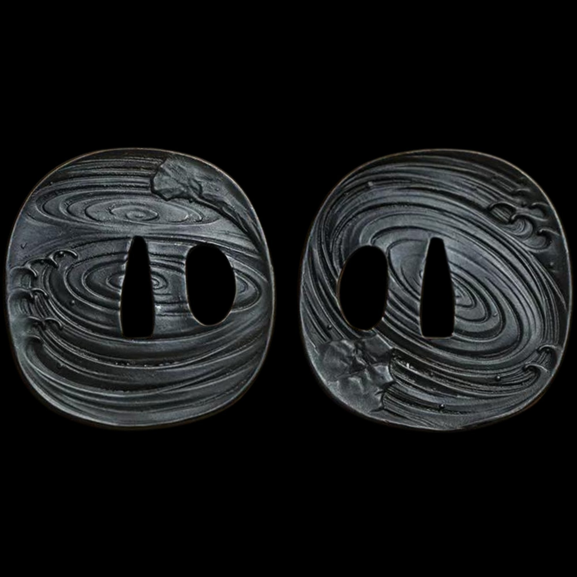 Australia Blackened Steel Tsuba with Swirling Water Pattern Design ...
