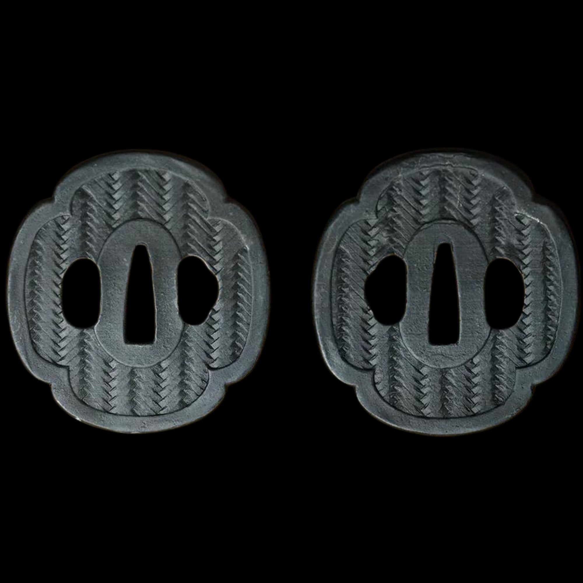Australia Blackened Steel Tsuba with Woven Texture Engraving | Hand ...