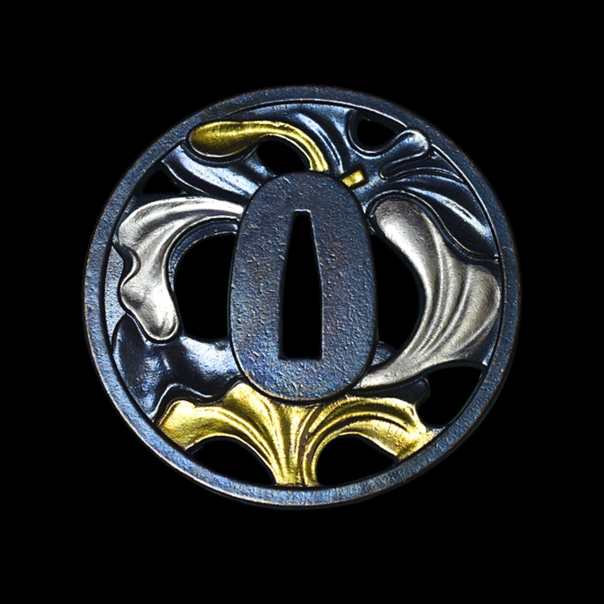 Australia Brass Tsuba with Iris Flower Design | Hand-forged Tsuba for Sale