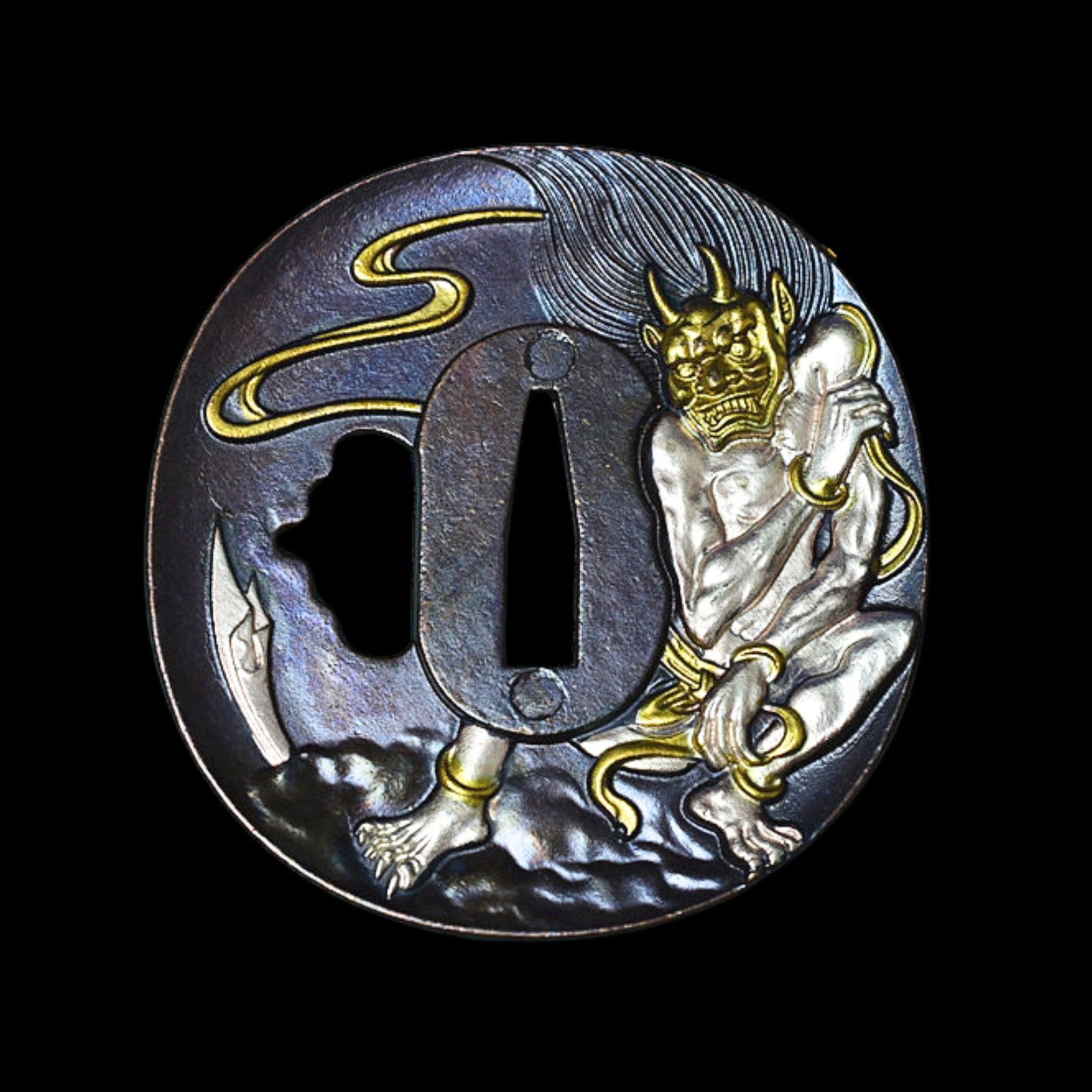 Australia Brass Tsuba with Oni Demon Design | Hand-forged Tsuba for Sale