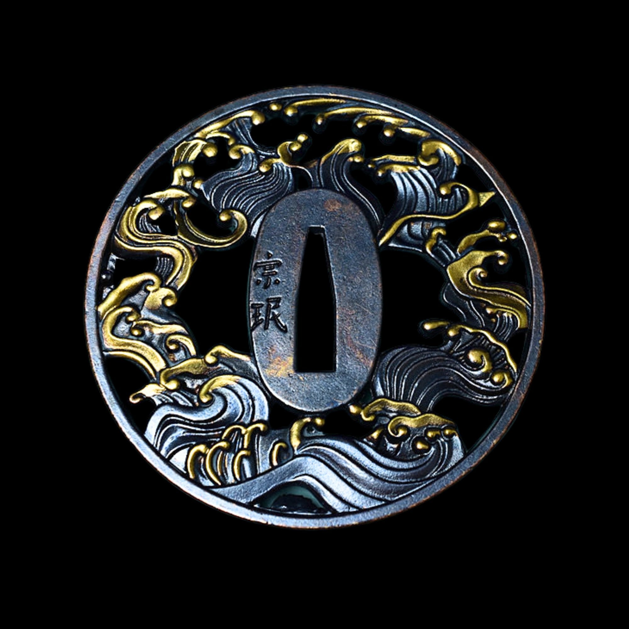 Australia Brass Tsuba with Wave Design | Hand-forged Tsuba Sale