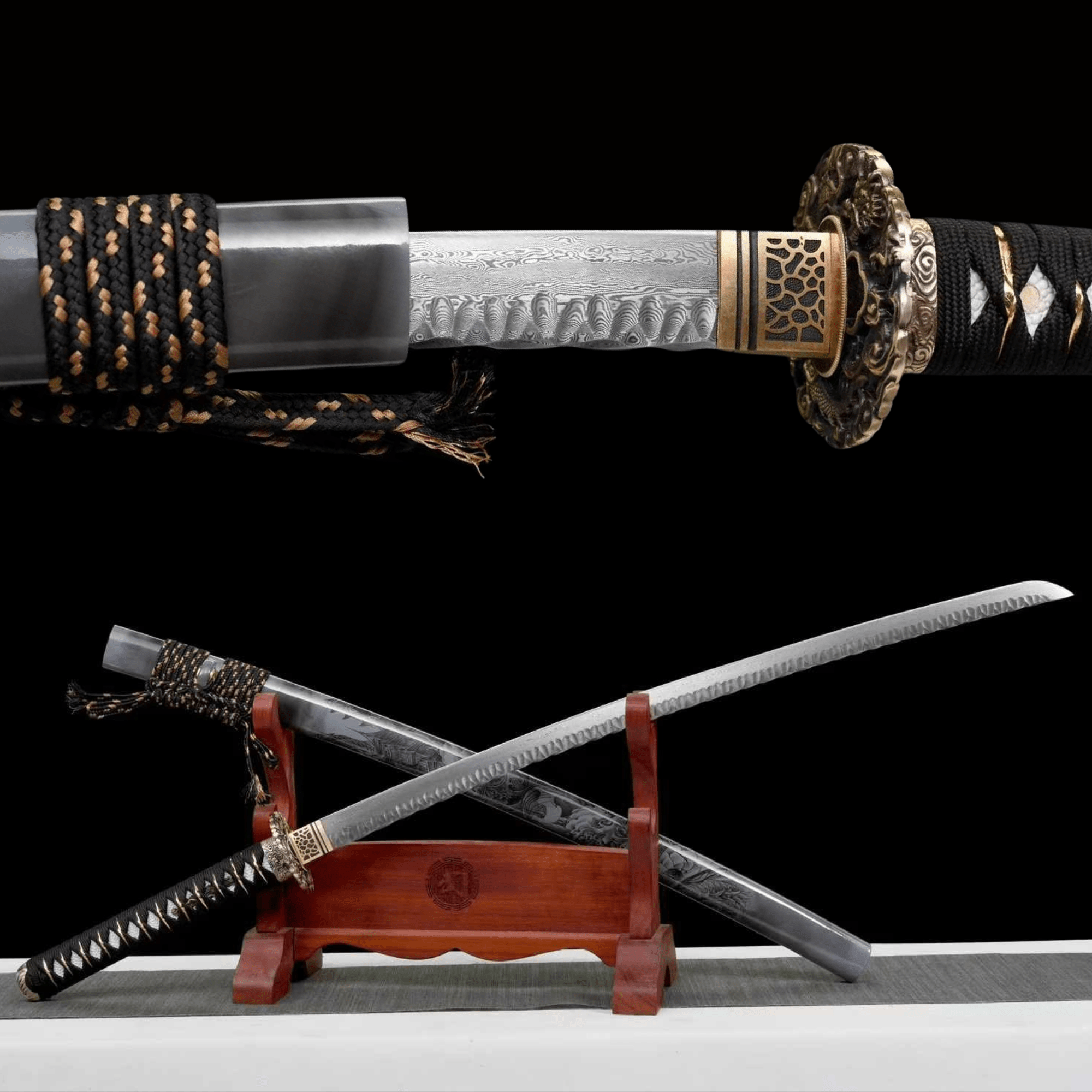 Australia Katana LongHuo Damascus Folded Steel Grey Saya 龍火 | Hand ...