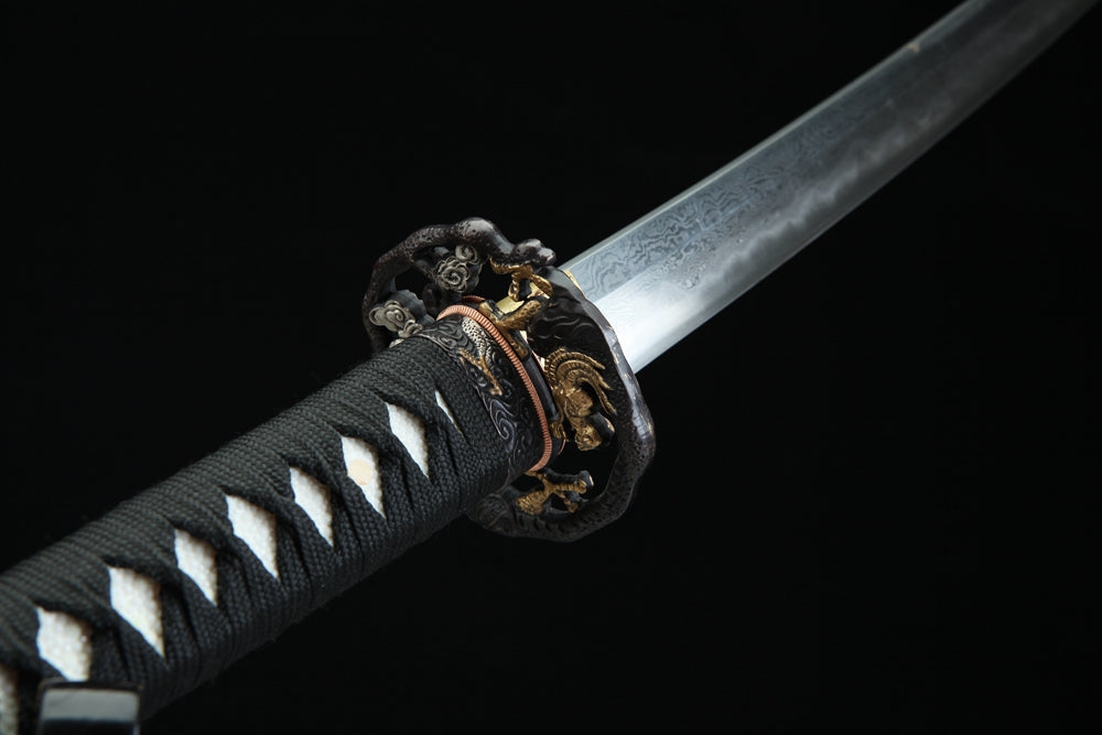 Australia Katana Cloud Dragon Damascus Folded Clay Tempered Ebony Saya ...