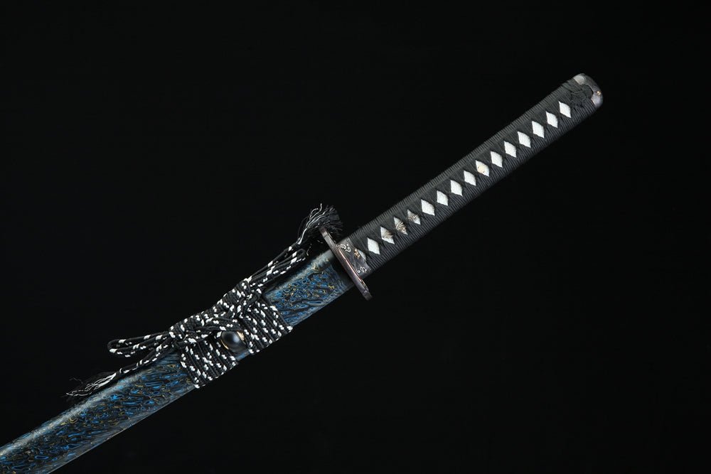 Australia Katana Fish Splash Blue Flame Damascus Steel Clay Tempered ...